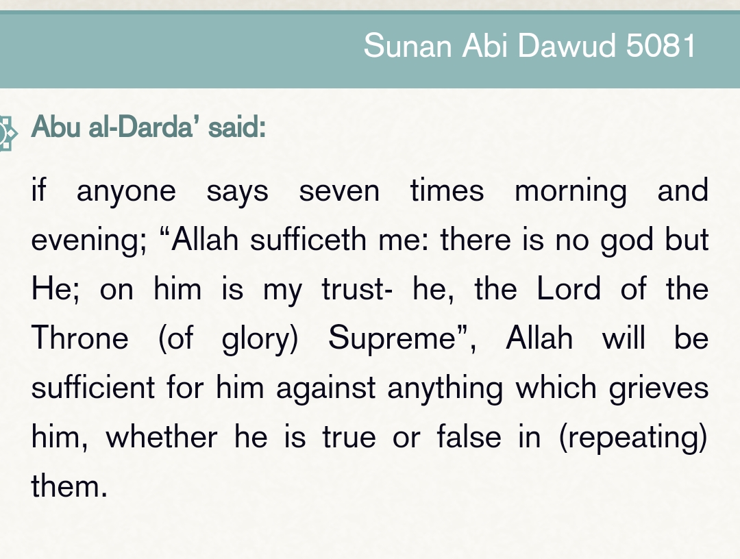 Saying, ‘Hasbi Allahu La Ilaha Illa Huwa Alaihi Tawakkaltu Wahuwa ...